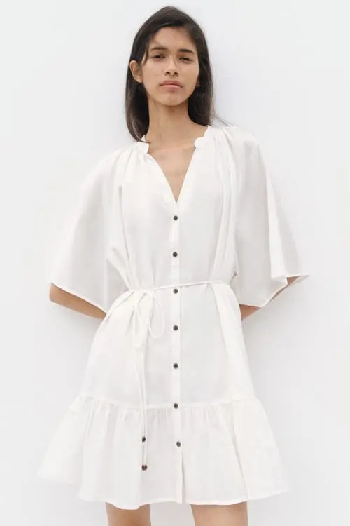 H&m Tie-belt Shirt Dress - Cream