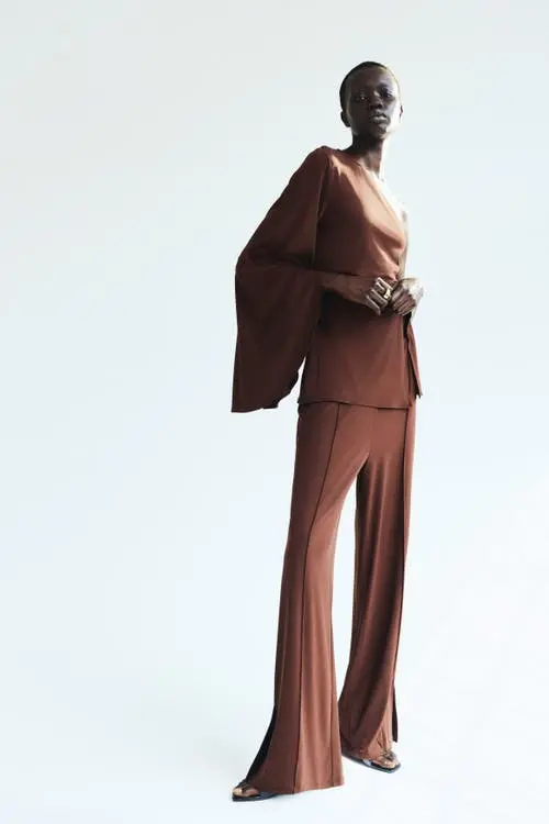 H&m Wide Crease-front Trousers - Dark Brown