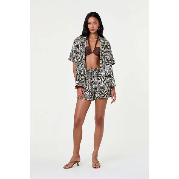 NICHOLAS Sonora Printed Button-up Relaxed Fit Cropped Shirt - Graphic Zebra