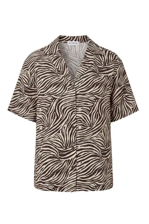 NICHOLAS Sonora Printed Button-up Relaxed Fit Cropped Shirt - Graphic Zebra