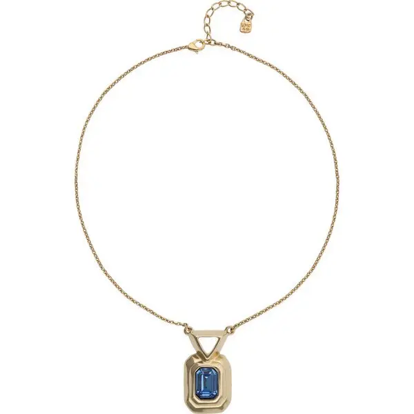 UNODE50 Tone Pendant Necklace With Blue Crystal - Gold