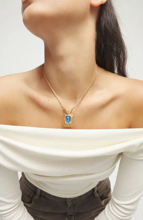 UNODE50 Plated Pendant Necklace With Blue Crystal