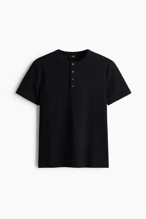 H&m Slim Fit Henley Top - Black