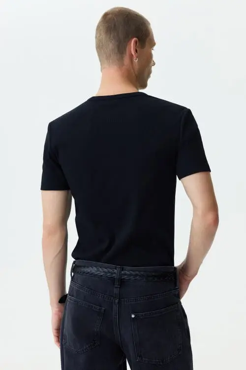 H&m Slim Fit Henley Top - Black