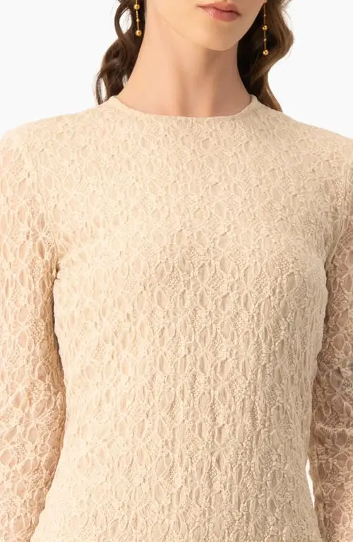 IVONNE Long Sleeve Fitted Crew Neck Stretch Lace Bodysuit