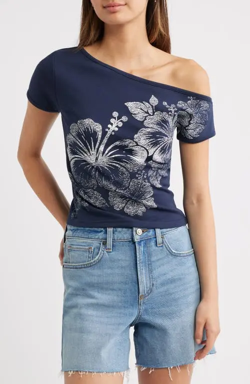 PACSUN Hibiscus Off The Shoulder Graphic Top