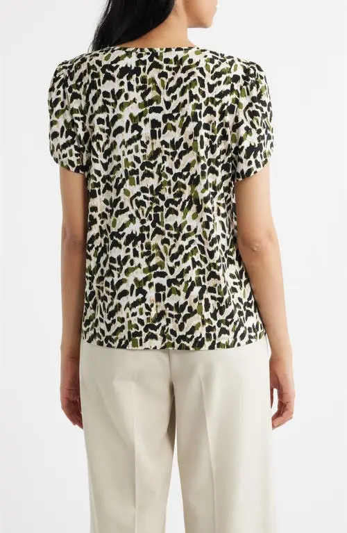 Anne Klein Animal Spot Tulip Sleeve Top