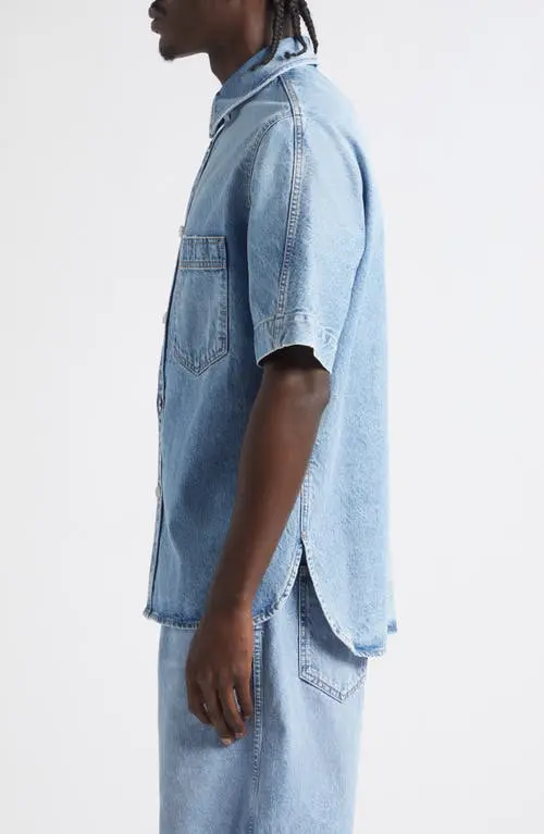 Givenchy Couture Seam Short Sleeve Denim Button-up Shirt