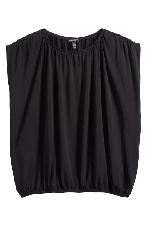 Eileen Fisher Boat Neck Top With Cap Sleeves And Elasticated Hem
