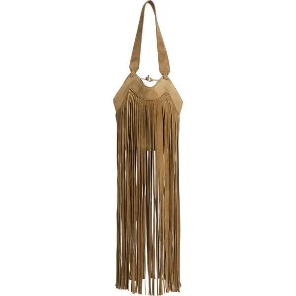 Khaite Nano Lotus Fringe Suede Tote - Mud