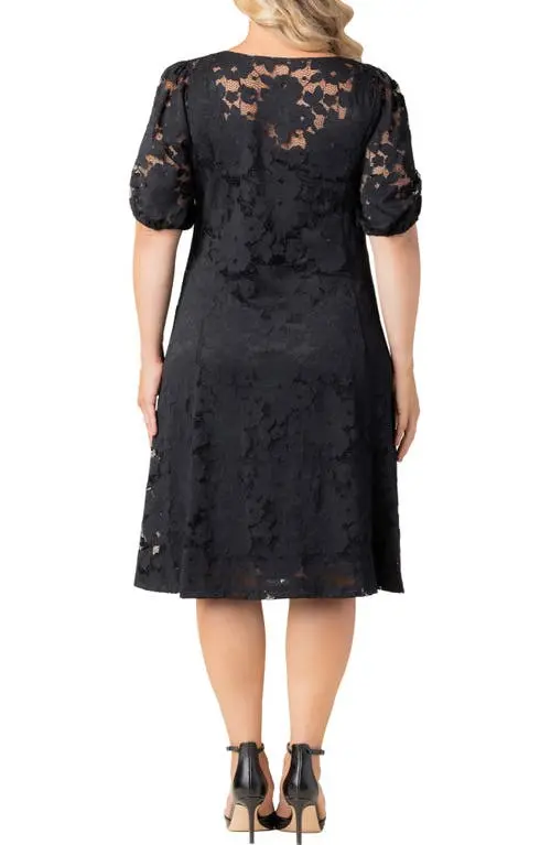KIYONNA Emma Floral Lace Cocktail Midi Dress - Onyx