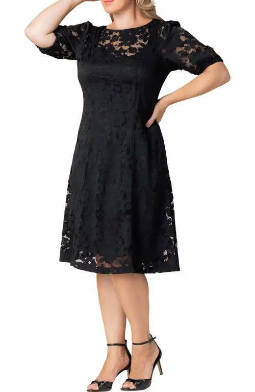 KIYONNA Emma Floral Lace Cocktail Midi Dress - Onyx