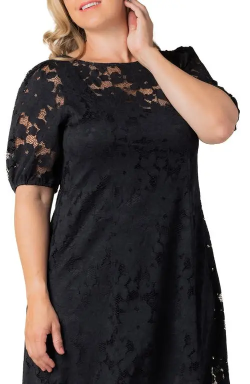 KIYONNA Emma Floral Lace Cocktail Midi Dress - Onyx