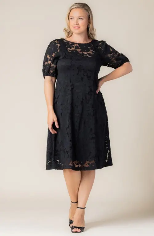 KIYONNA Emma Floral Lace Cocktail Midi Dress - Onyx