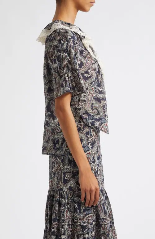 Veronica Beard Pamelis Paisley Ruffle Lace Trim Top