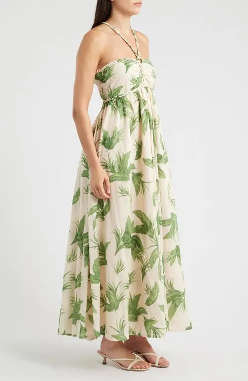 Parker Ruched Halter Neck Cotton Maxi Sundress