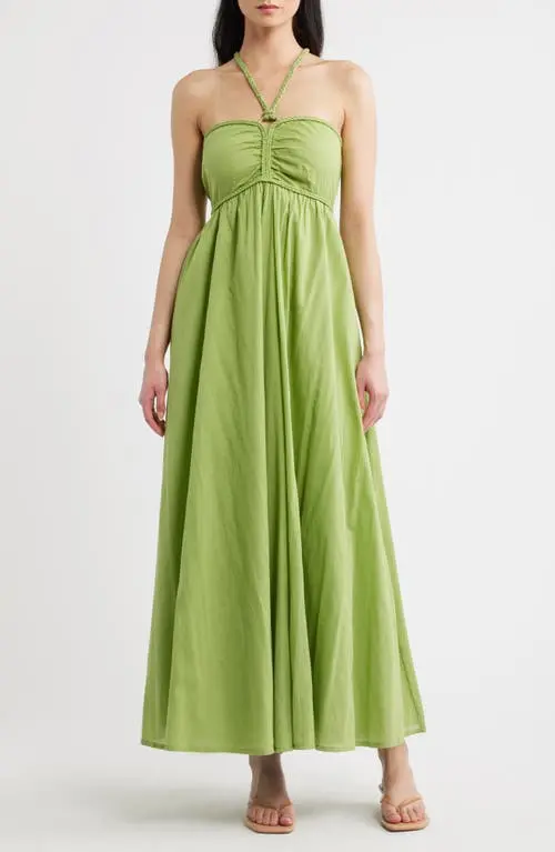 Parker Ruched Halter Neck Cotton Maxi Sundress