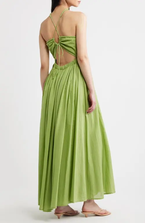 Parker Ruched Halter Neck Cotton Maxi Sundress
