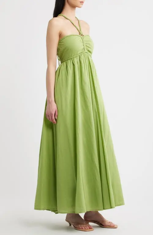 Parker Ruched Halter Neck Cotton Maxi Sundress