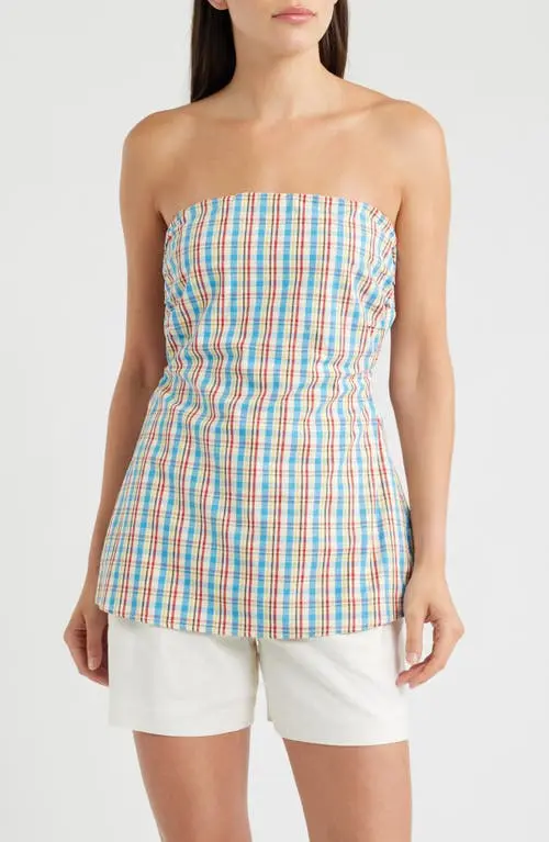 Faithfull The Brand Isole Plaid Strapless Cutout Tie Back Top - Sofia Check