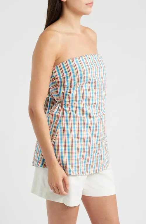 Faithfull The Brand Isole Plaid Strapless Cutout Tie Back Top