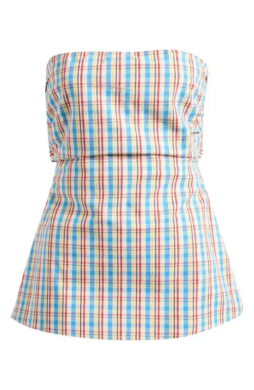 Faithfull The Brand Isole Plaid Strapless Cutout Tie Back Top