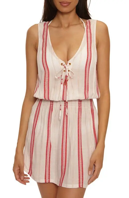 BECCA By Rebecca Virtue Radiance Metallic Stripe Cover-up Dress - Ruby/white