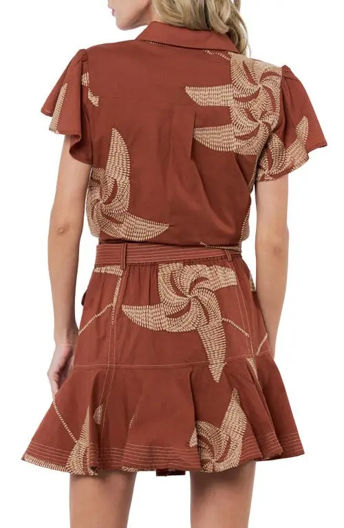 CIEBON Renna Embroidered Detail Tie Front Button-up Cotton Shirt