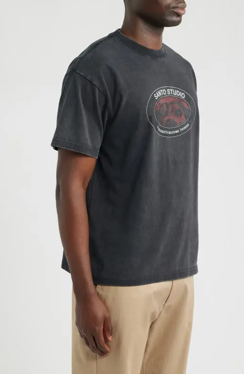 SANTO STUDIO Circle Dog Eyes Badge Cotton Graphic T-shirt