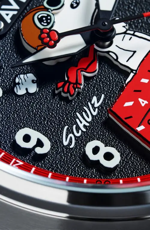AVI-8 X Peanuts™ Hawker Hurricane Mckellar Snoopy Flying Ace Dual Time Leather Strap Watch - Black
