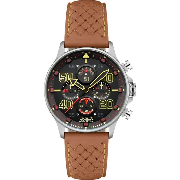 AVI-8 Hawker Typhoon Coningham Baldwin Chronograph Leather Strap Watch - Black