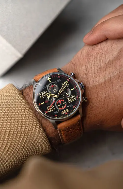 AVI-8 Hawker Typhoon Coningham Baldwin Chronograph Leather Strap Watch - Black