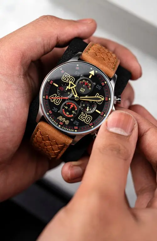 AVI-8 Hawker Typhoon Coningham Baldwin Chronograph Leather Strap Watch - Black