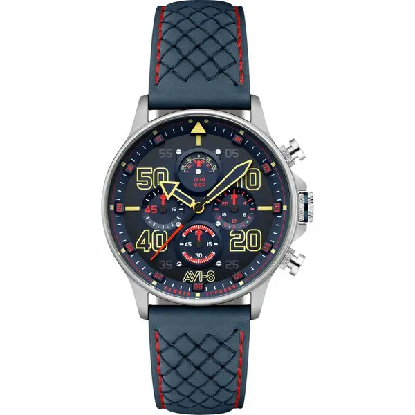 AVI-8 Hawker Typhoon Coningham Baldwin Chronograph Leather Strap Watch - Blue
