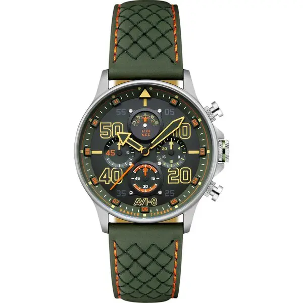 AVI-8 Hawker Typhoon Coningham Harding Chronograph Leather Strap Watch - Green