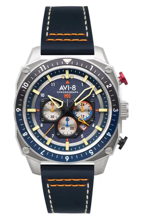 AVI-8 Hawker Hunter Atlas Pavillion Dual Time Chronograph Leather Strap Watch - Blue