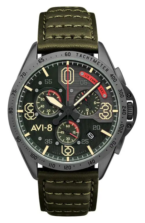 AVI-8 P-51 Mustang Blakeslee Chronograph Leather Strap Watch - Green