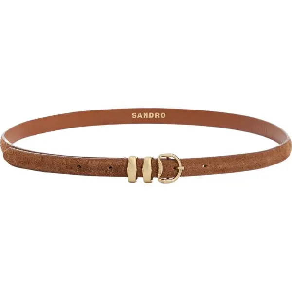 Sandro Suede Leather Belt With Metal Buckle - Beige