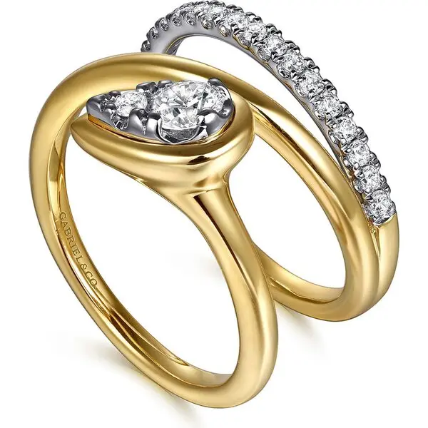 GABRIEL & CO. Two-tone 14k Gold Diamond Wide Band Wrap Ring - Two Tone