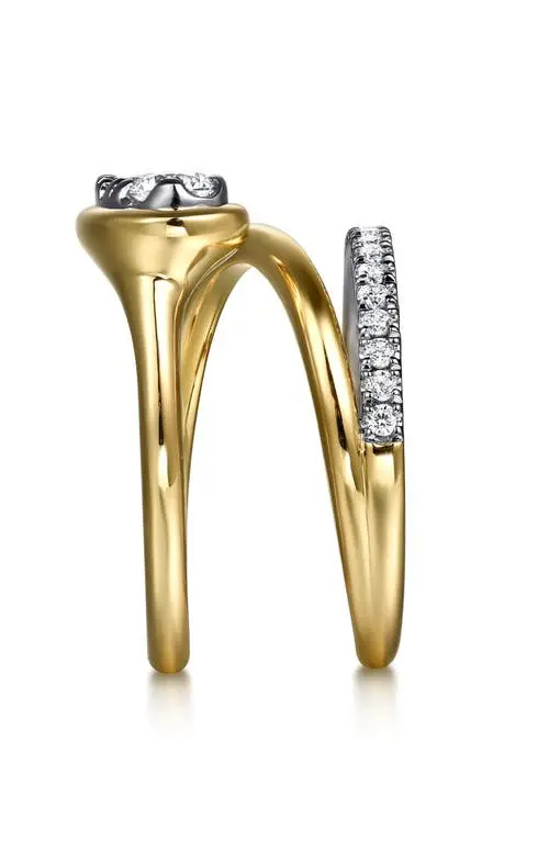 GABRIEL & CO. Two-tone 14k Gold Diamond Wide Band Wrap Ring