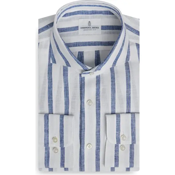 EMANUEL BERG Stripe Slub Linen Button-up Shirt - Blue