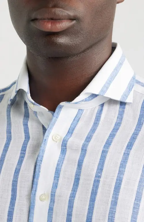 EMANUEL BERG Stripe Slub Linen Button-up Shirt