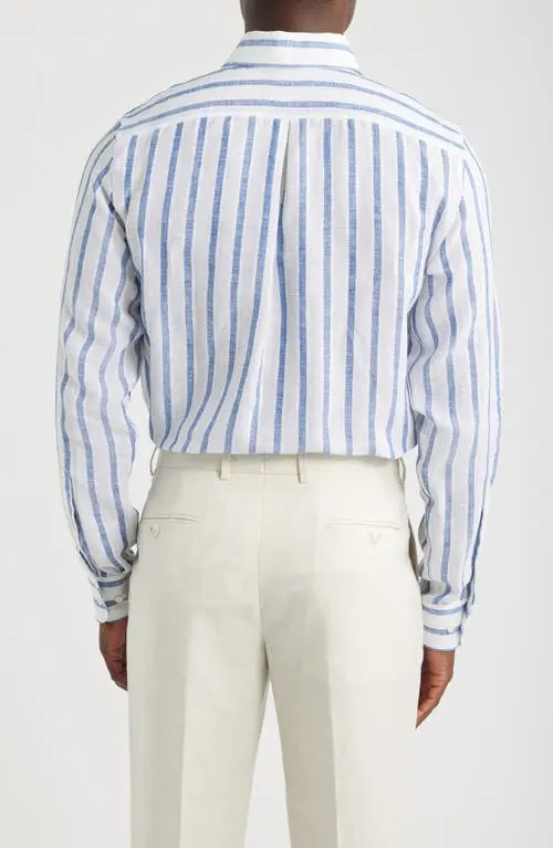 EMANUEL BERG Stripe Slub Linen Button-up Shirt