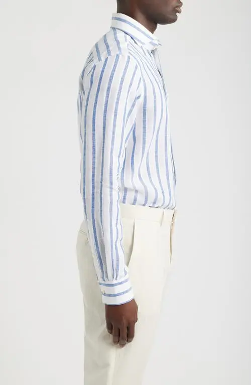 EMANUEL BERG Stripe Slub Linen Button-up Shirt