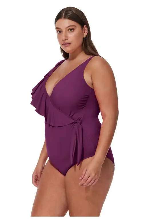 GOTTEX Ruffle Surplice One-piece Swimsuit - Wine