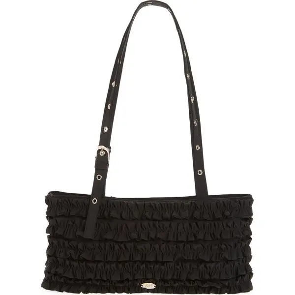 DAMSON MADDER Sophia Ruffle Shoulder Bag - Black