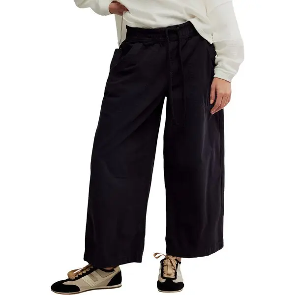 Free People Easy Peasy Wide Leg Drawstring Pants - Black