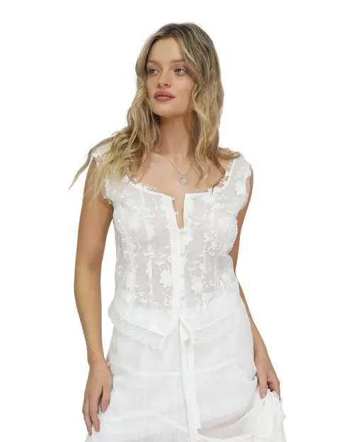 BELLE & BLOOM Future Lover Lace Button Up Blouse - White