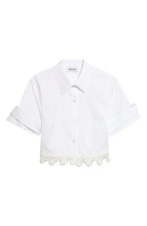 Monse Cherry Lace Crop Stretch Cotton Button-up Shirt