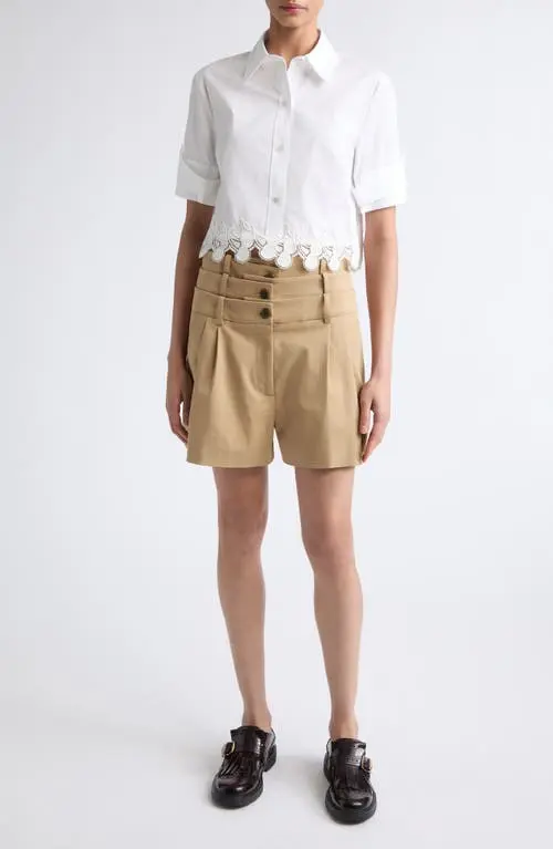 Monse Cropped Stretch Cotton Shirt With Cherry Lace Hem